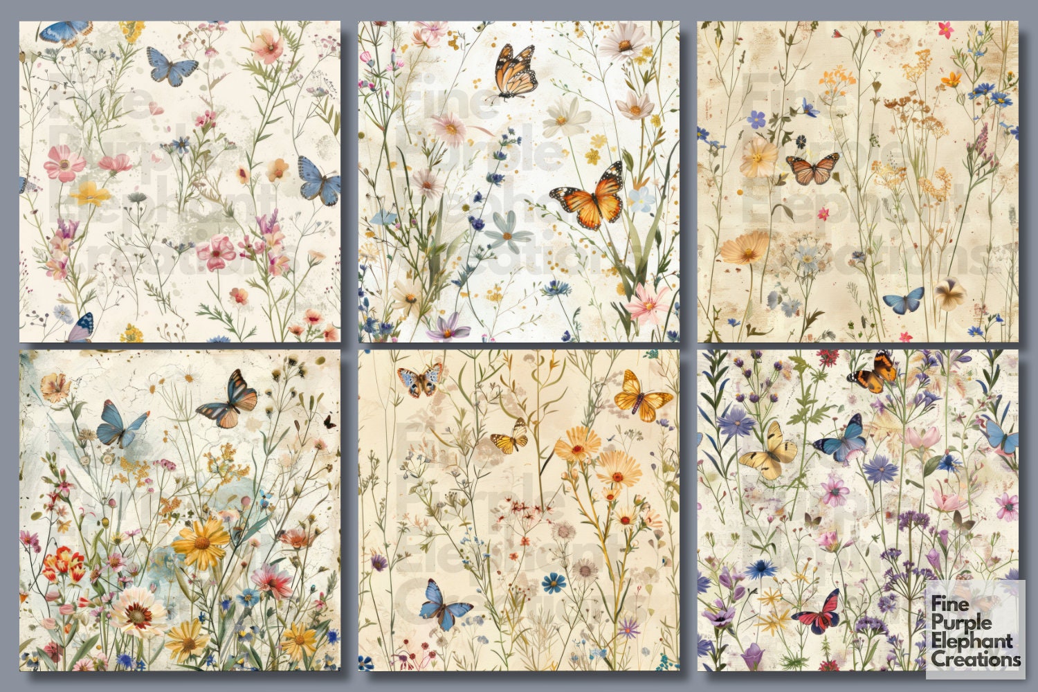 Vintage Wildflower Field Digital Paper Spring Floral Flower Sublimation ...