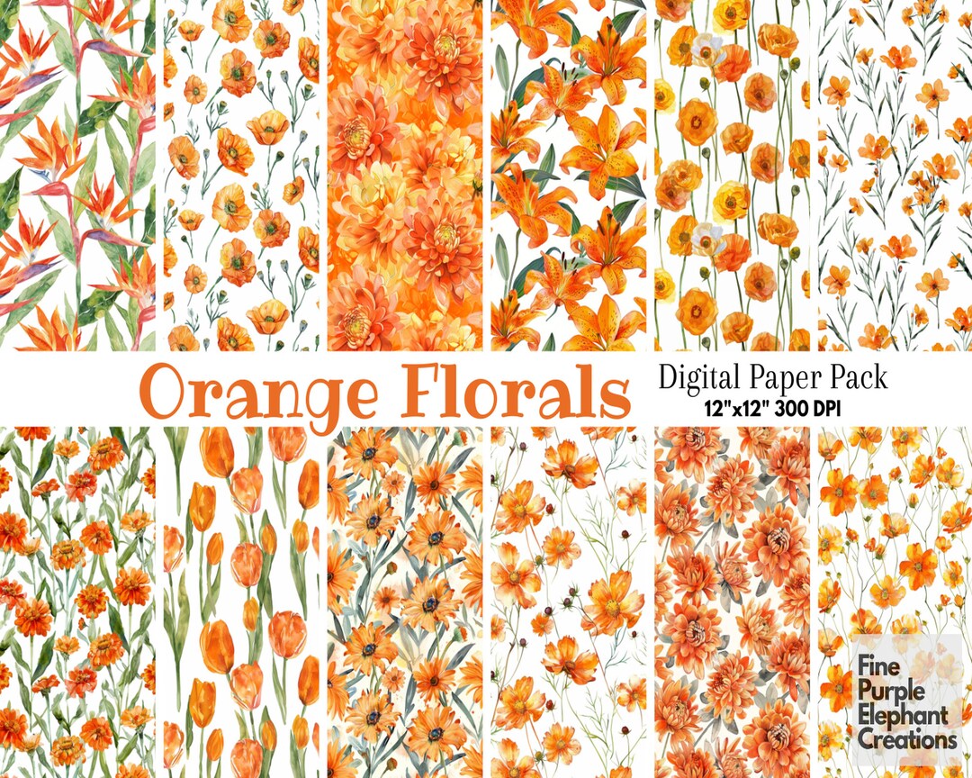 Watercolor Orange Flowers Digital Paper Delicate Peach Bloom ...
