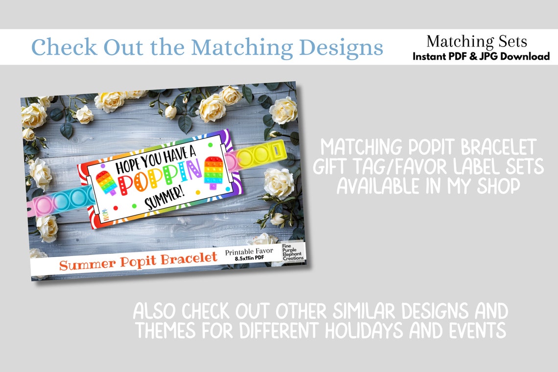 Printable Rainbow Summer Pop Fidget Toy Digital Paper Cards | Non-candy ...