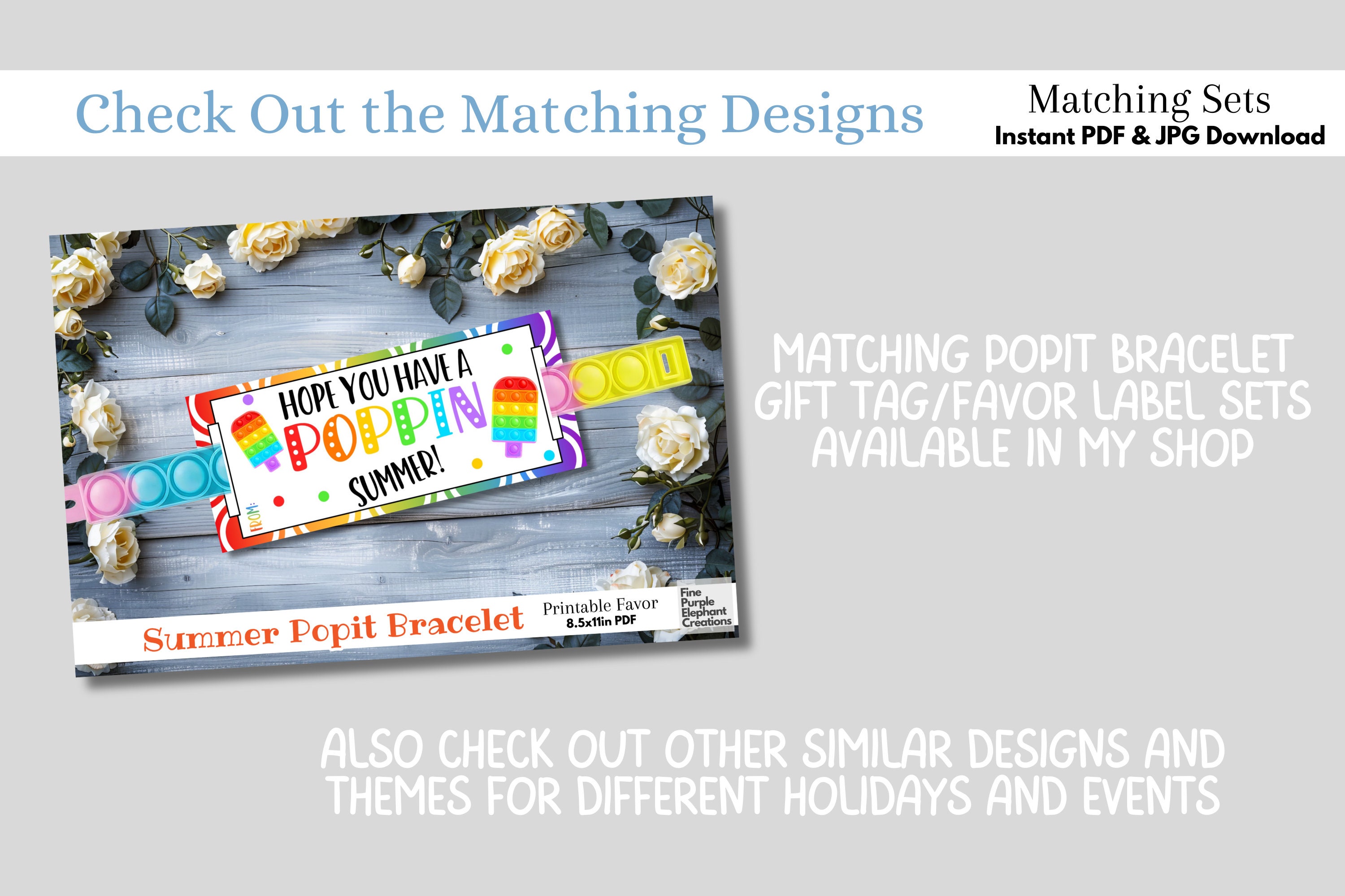 Printable Rainbow Summer Pop Fidget Toy Digital Paper Cards | Non-candy ...