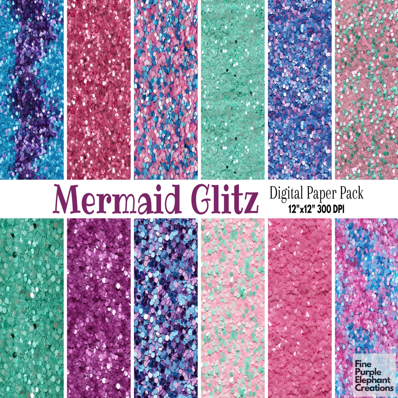 Chunky Mermaid Glitter Digital Paper | Bright Girls Unicorn Scrapbook ...