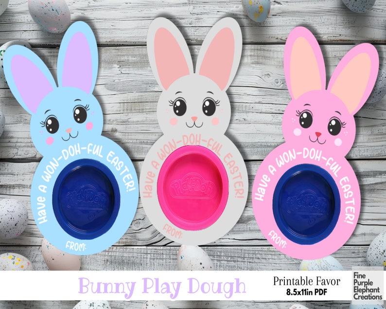 Printable Play Dough Easter Bunny Digital Paper Cards | Spring Farm Non ...