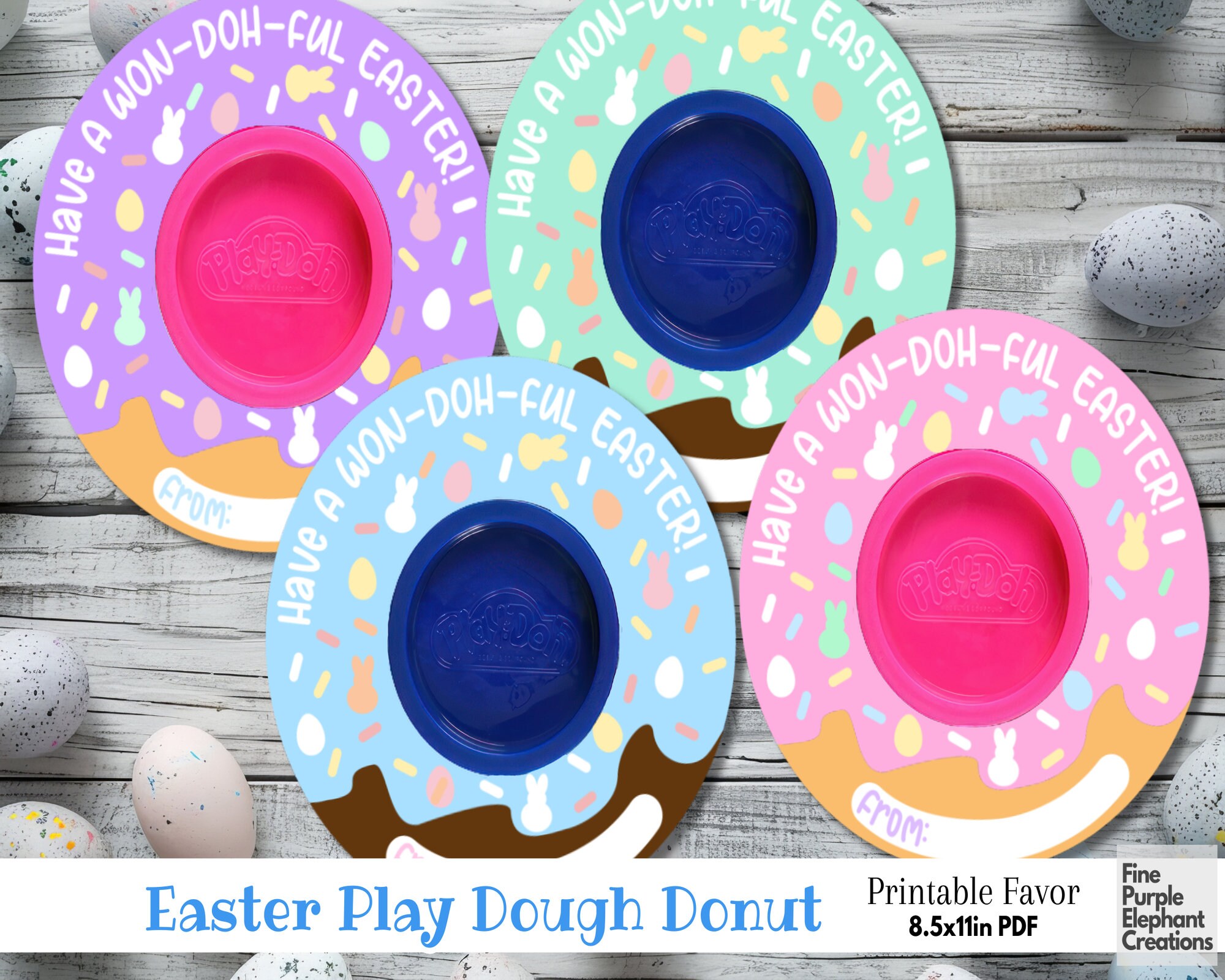 Printable Play Dough Donut Easter Digital Paper Cards | Non-candy ...