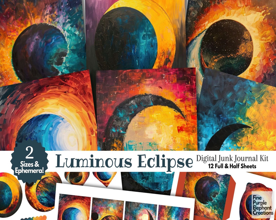 Total Solar Eclipse Digital Junk Journal Kit Half Pages Cosmic ...