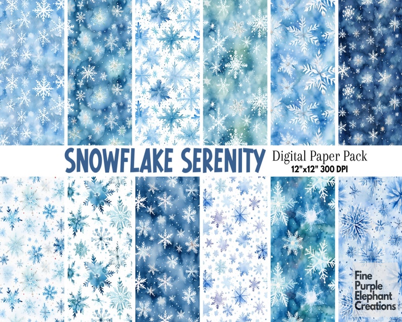 Watercolor Blue White Snowflake Digital Paper Holiday Sublimation HD ...
