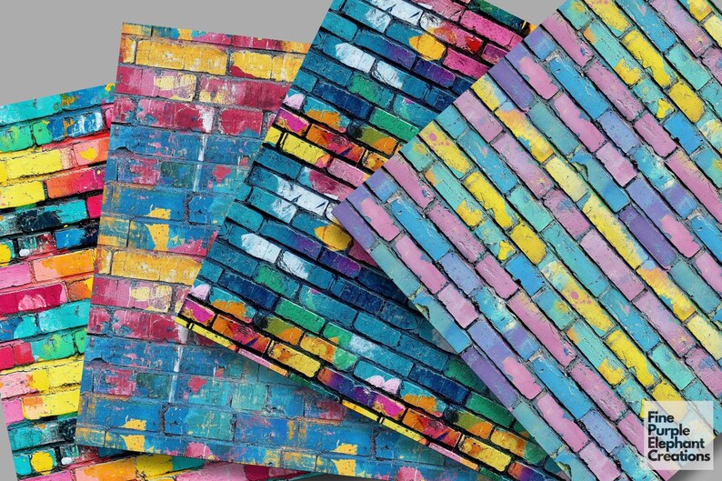 Colored Brick Wall Texture Digital Paper - Stone Grunge Backdrop ...