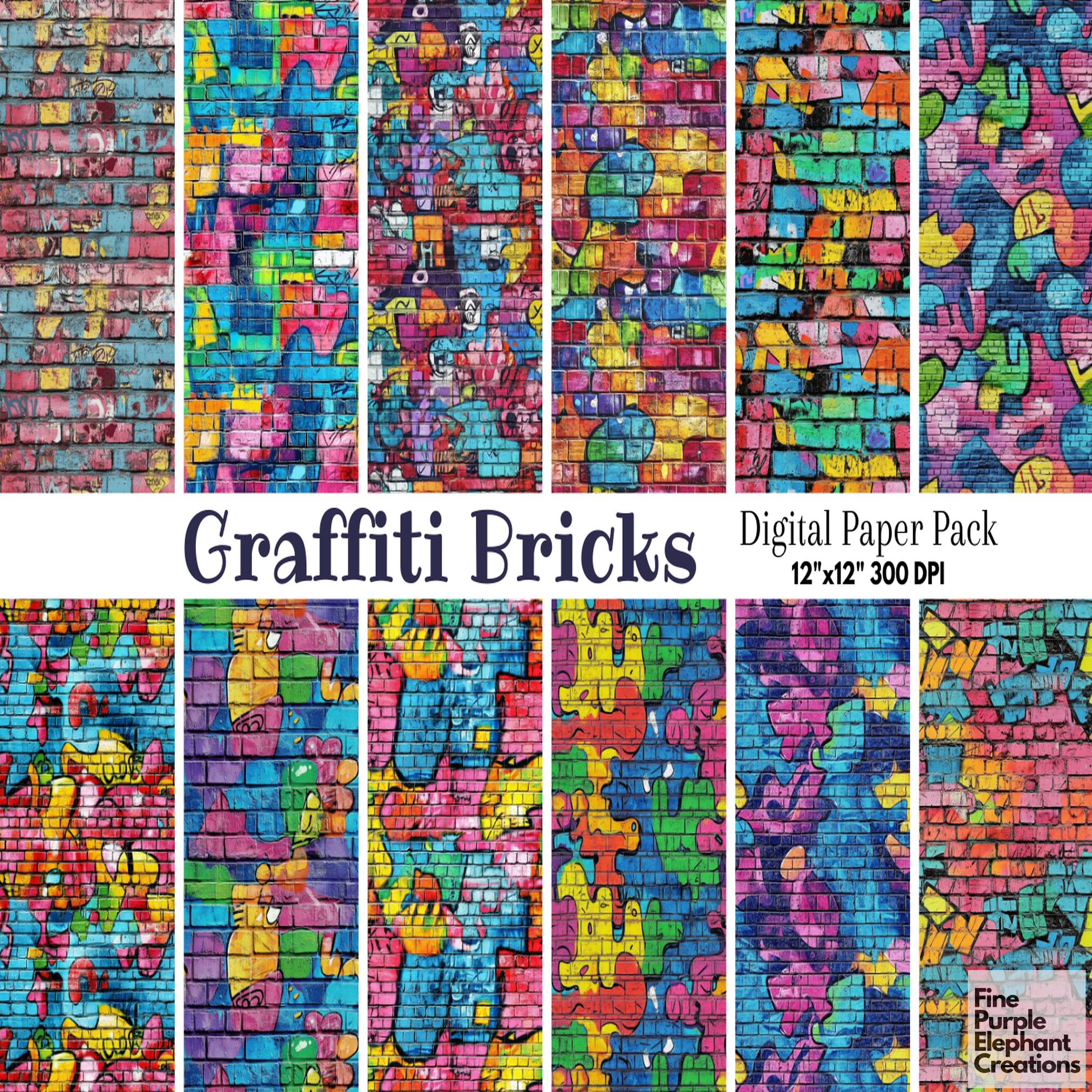 Graffiti Brick Wall Texture Digital Paper - Old Stone Grunge Backdrop ...