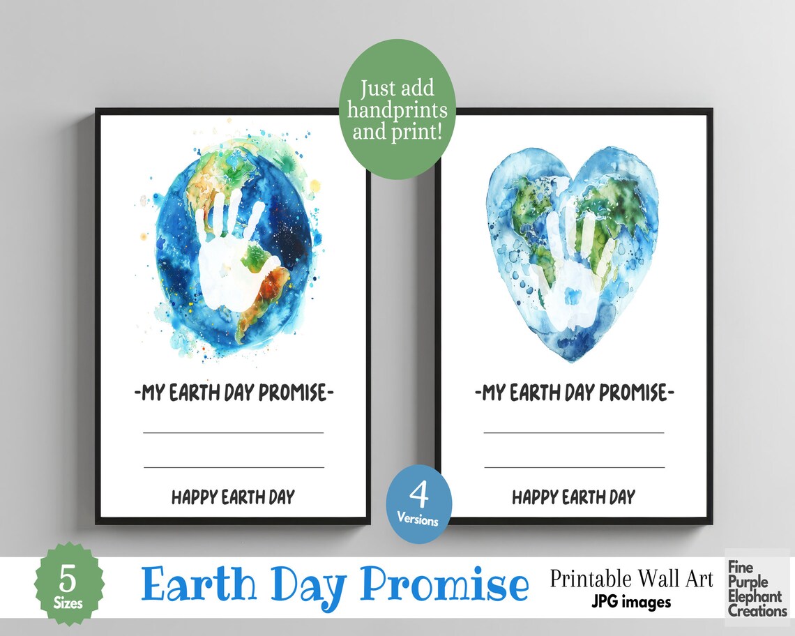 Custom Earth Day Promise Handprint Worksheet Digital Art Print | Gift ...