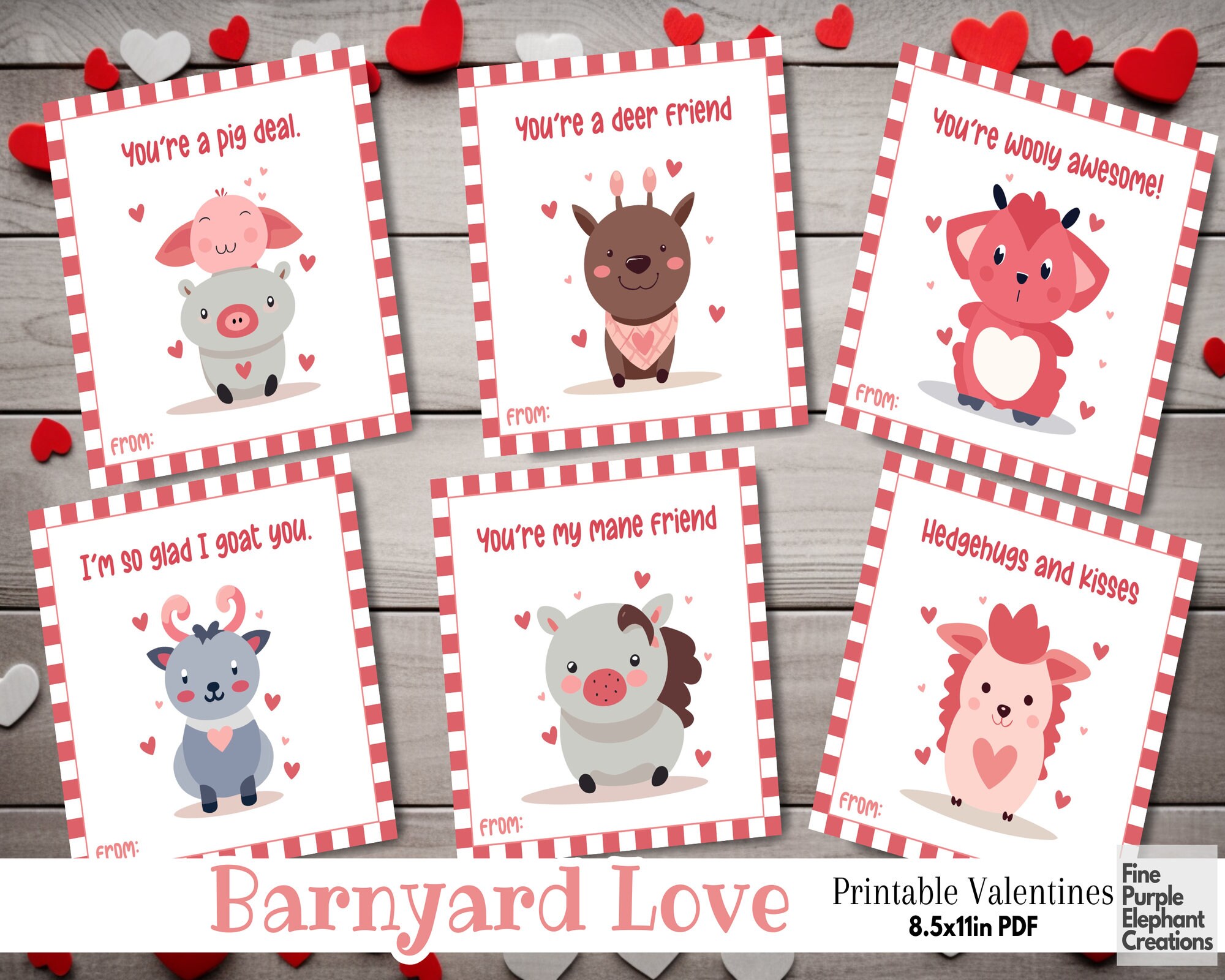 Printable Kids Barnyard Farm Valentine Digital Paper Cards | School ...