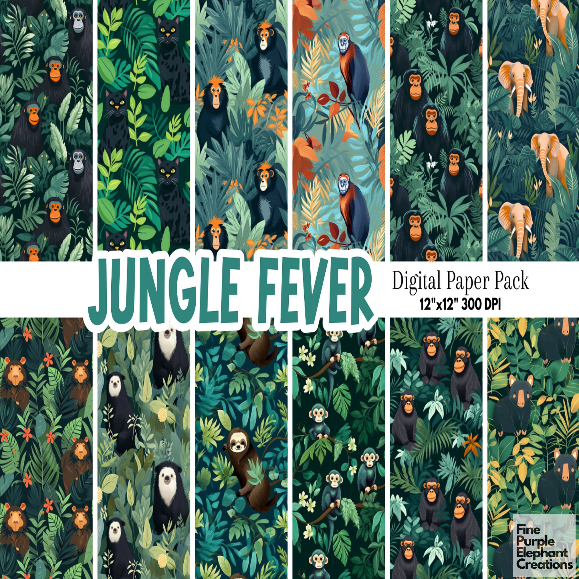 Jungle Safari Digital Paper Rainforest Animal Sublimation Safari ...