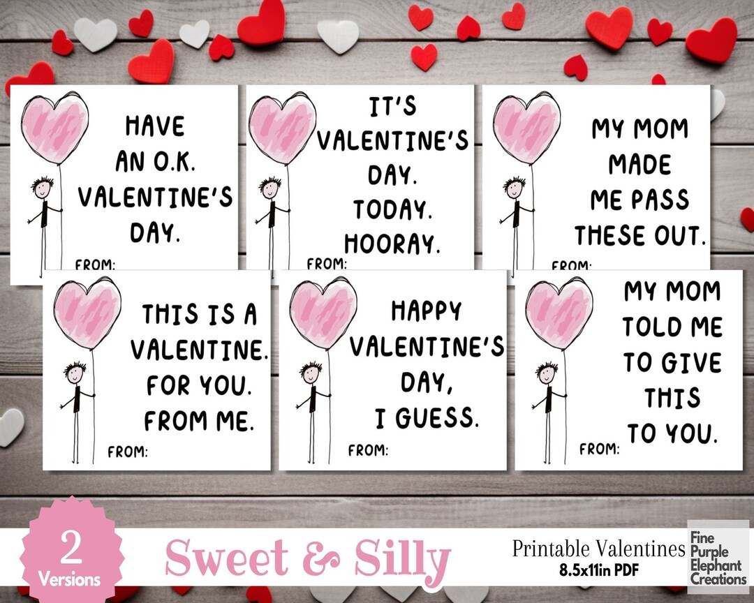 Printable Funny Tween Valentine Digital Paper Cards | School Classroom ...