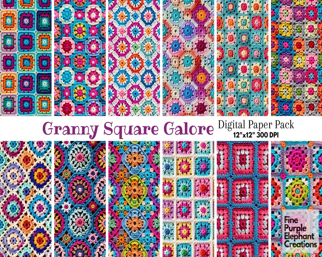 Rainbow Crochet Digital Paper Colorful Granny Squares Afghan - Etsy