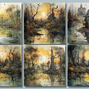 Watercolor Spooky Swamp Digital Paper | Halloween Sublimation | Scary Wallpaper Backdrop ...
