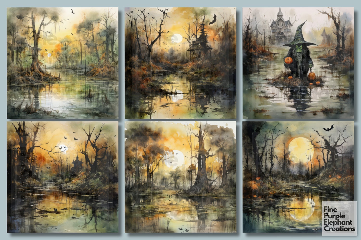 Watercolor Spooky Swamp Digital Paper | Halloween Sublimation | Scary ...