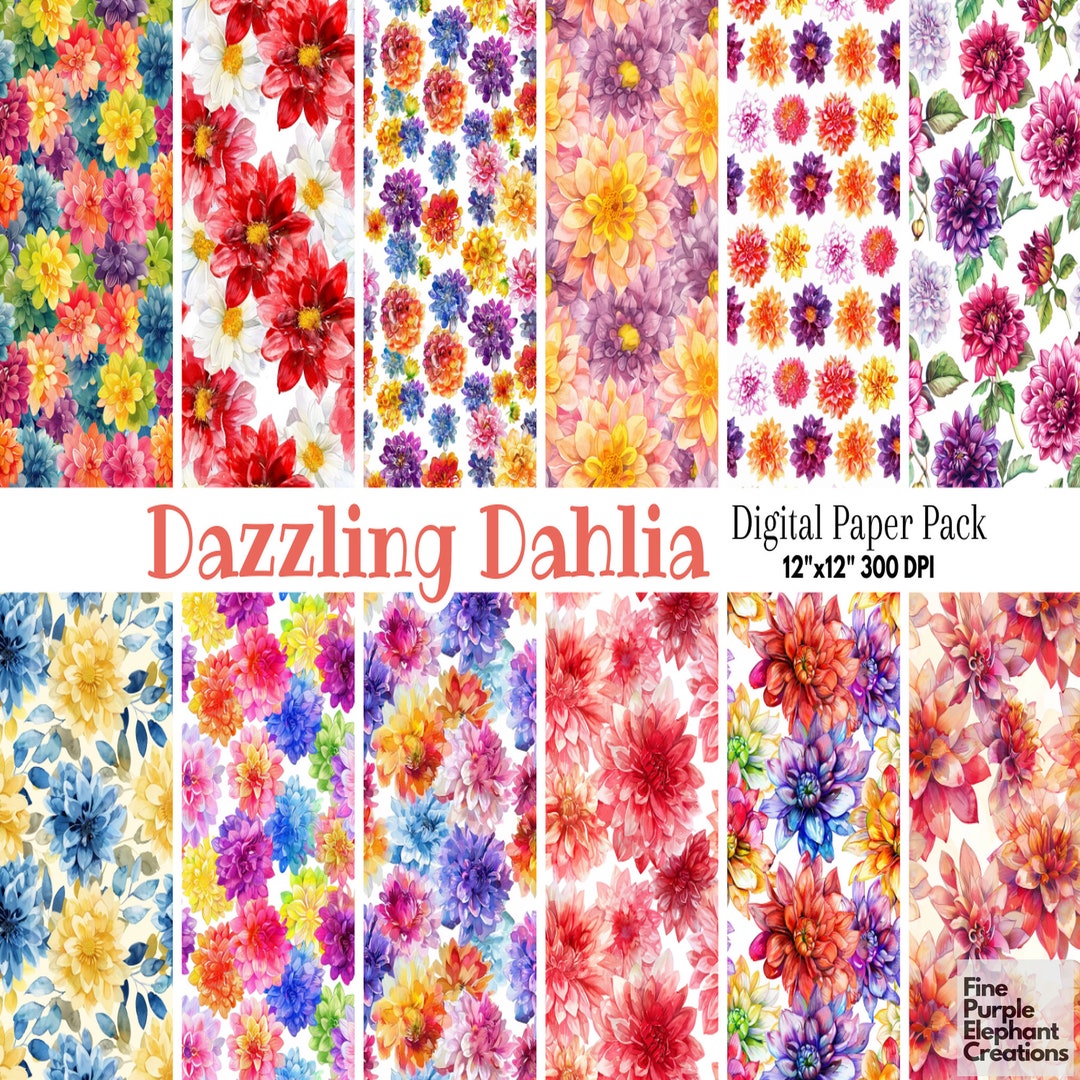 Watercolor Dahlia Flowers Digital Paper | Summer Autumn Fall Bloom ...