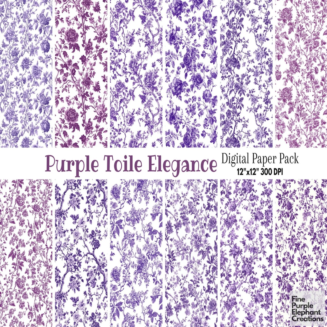 Purple Toile Elegance Digital Paper | Delicate Floral Garden ...