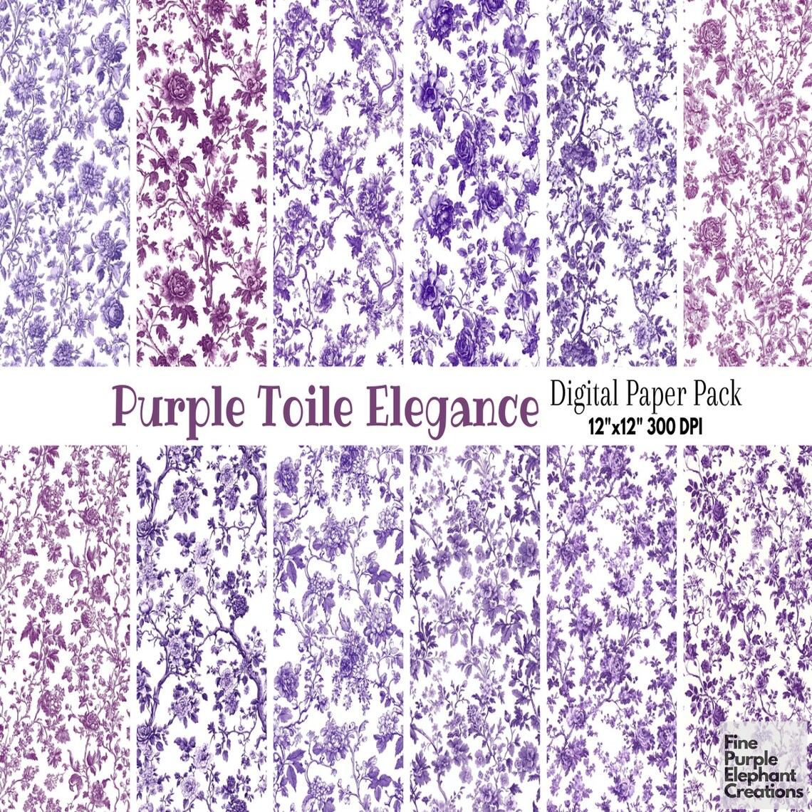 Purple Toile Elegance Digital Paper | Delicate Floral Garden ...