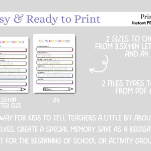 Tell Me About Yourself Printable Digital Worksheet - Personalized Back ...