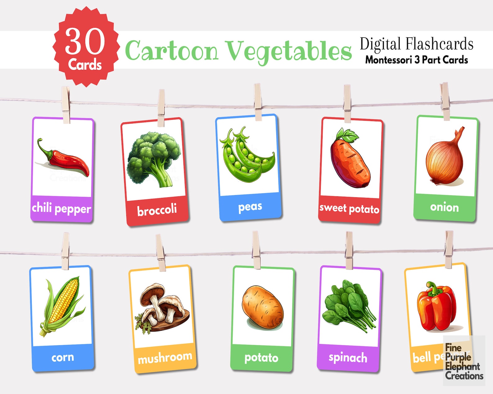 Cartoon Vegetable Digital Flashcards Montessori Card Preschool ...