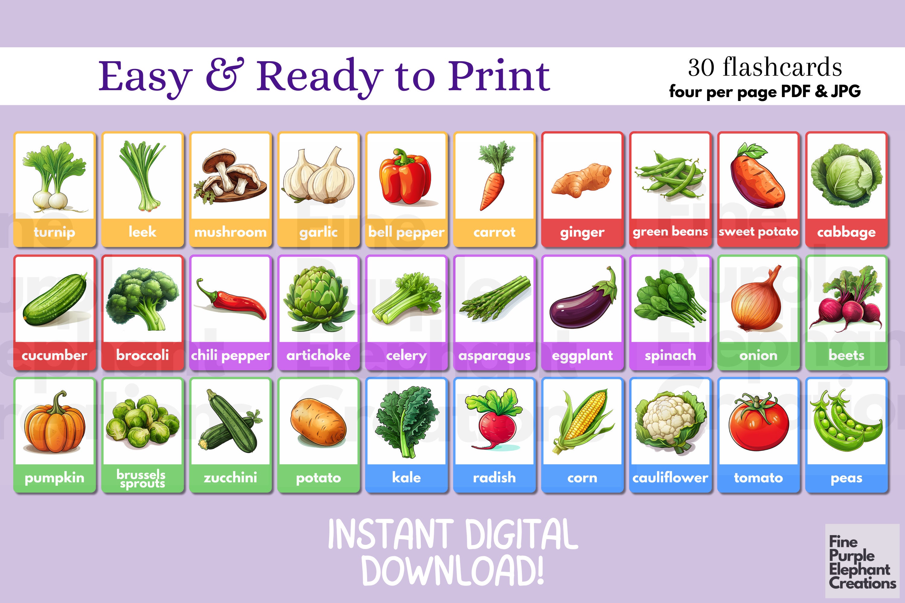 Cartoon Vegetable Digital Flashcards Montessori Card Preschool ...