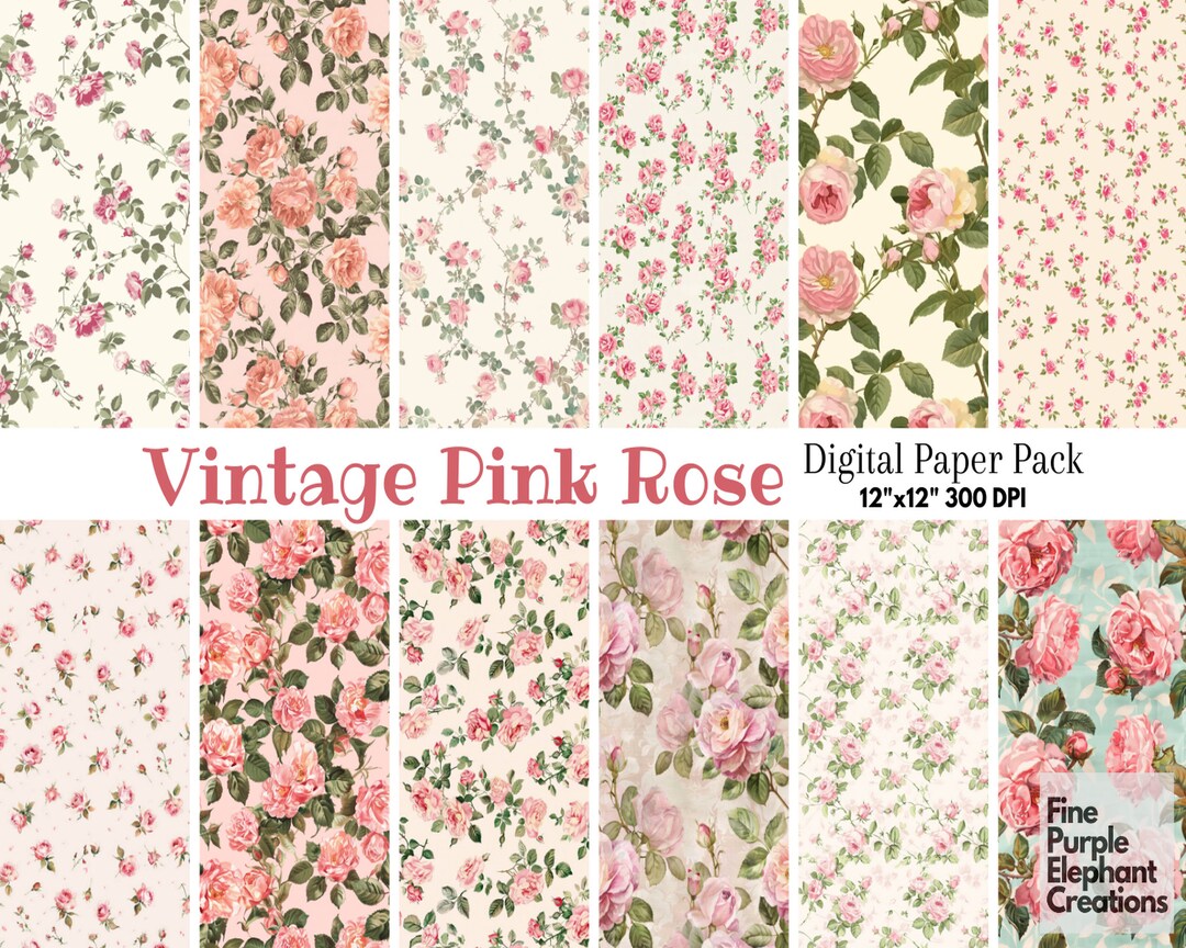Vintage Pink Roses Flower Digital Paper Delicate Shabby Chic Mother ...