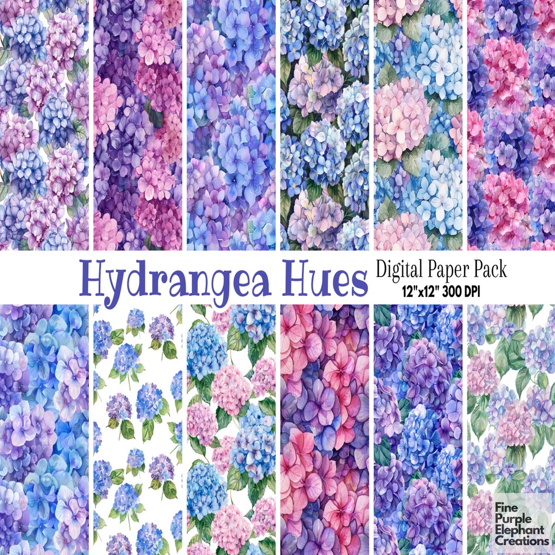 Watercolor Hydrangea Flowers Digital Paper | Spring Summer Bloom ...