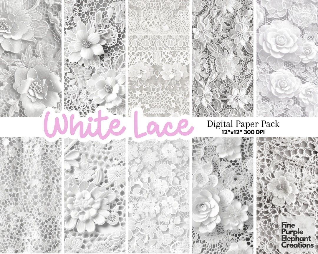 White Lace Digital Paper Wedding Scrapbook Printable Background Vintage ...