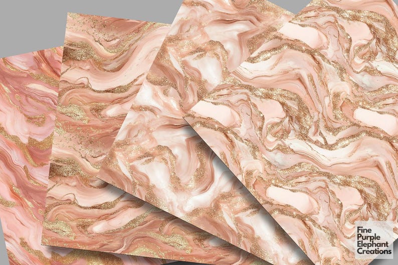 Rose Gold Marble Texture Digital Paper Natural Granite Stone Gold Vein ...