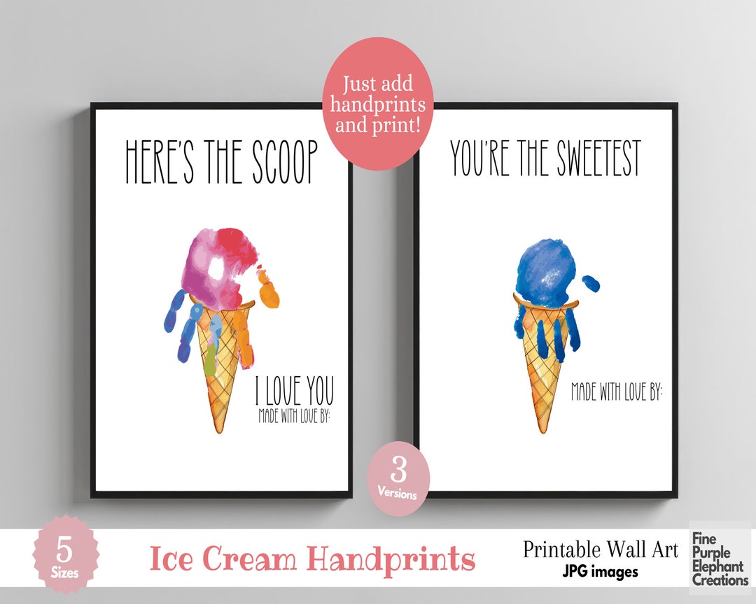 Custom Ice Cream Cone Handprint Digital Art Print | Mother Father Day ...