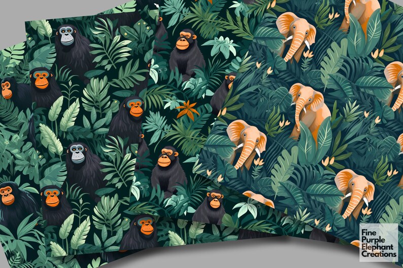 Jungle Safari Digital Paper Rainforest Animal Sublimation Safari ...