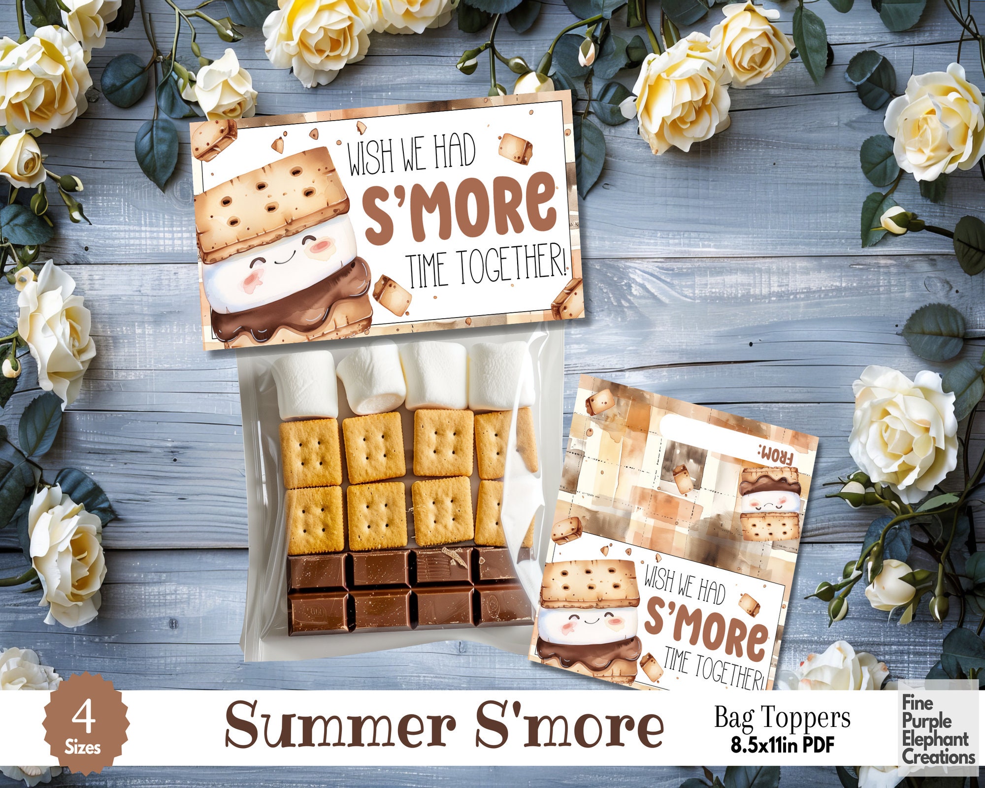Watercolor S'more Printable Treat Bag Topper Card - Smore Small Favor ...