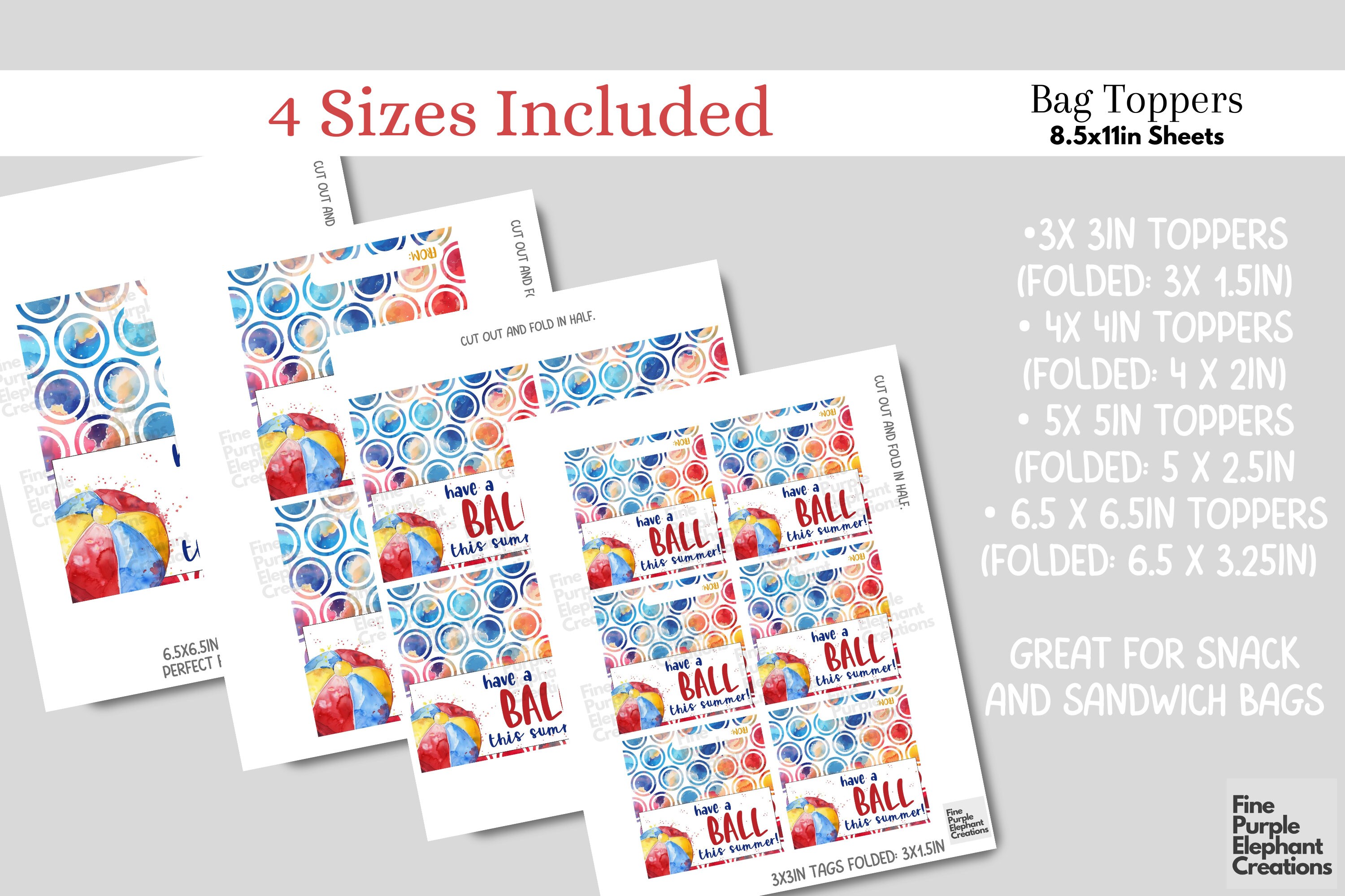 Watercolor Beach Ball Printable Treat Bag Topper Card - Small Favor End ...