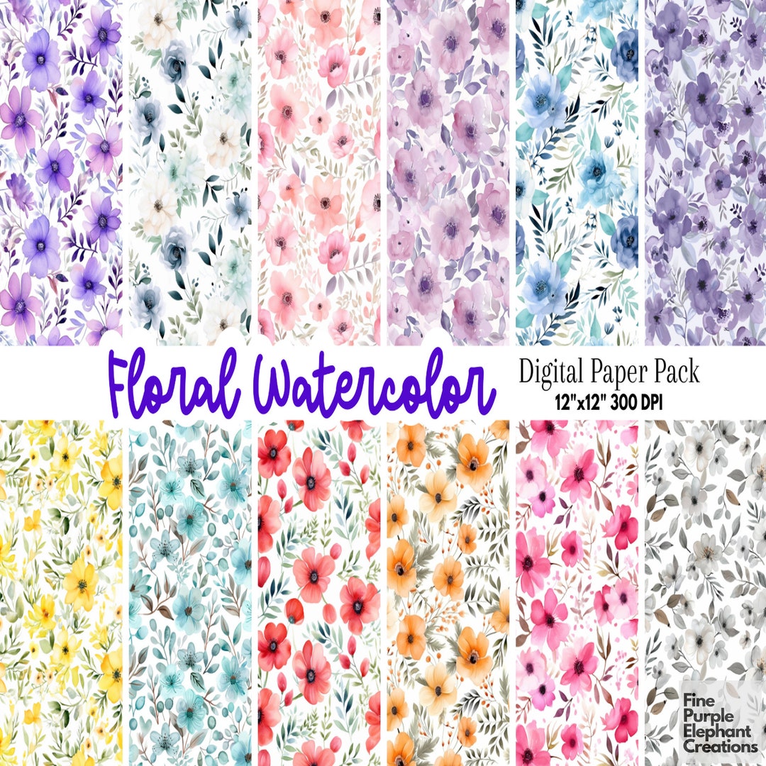 Pastel Floral Watercolor Digital Paper - Flower Sublimation Scrapbook ...