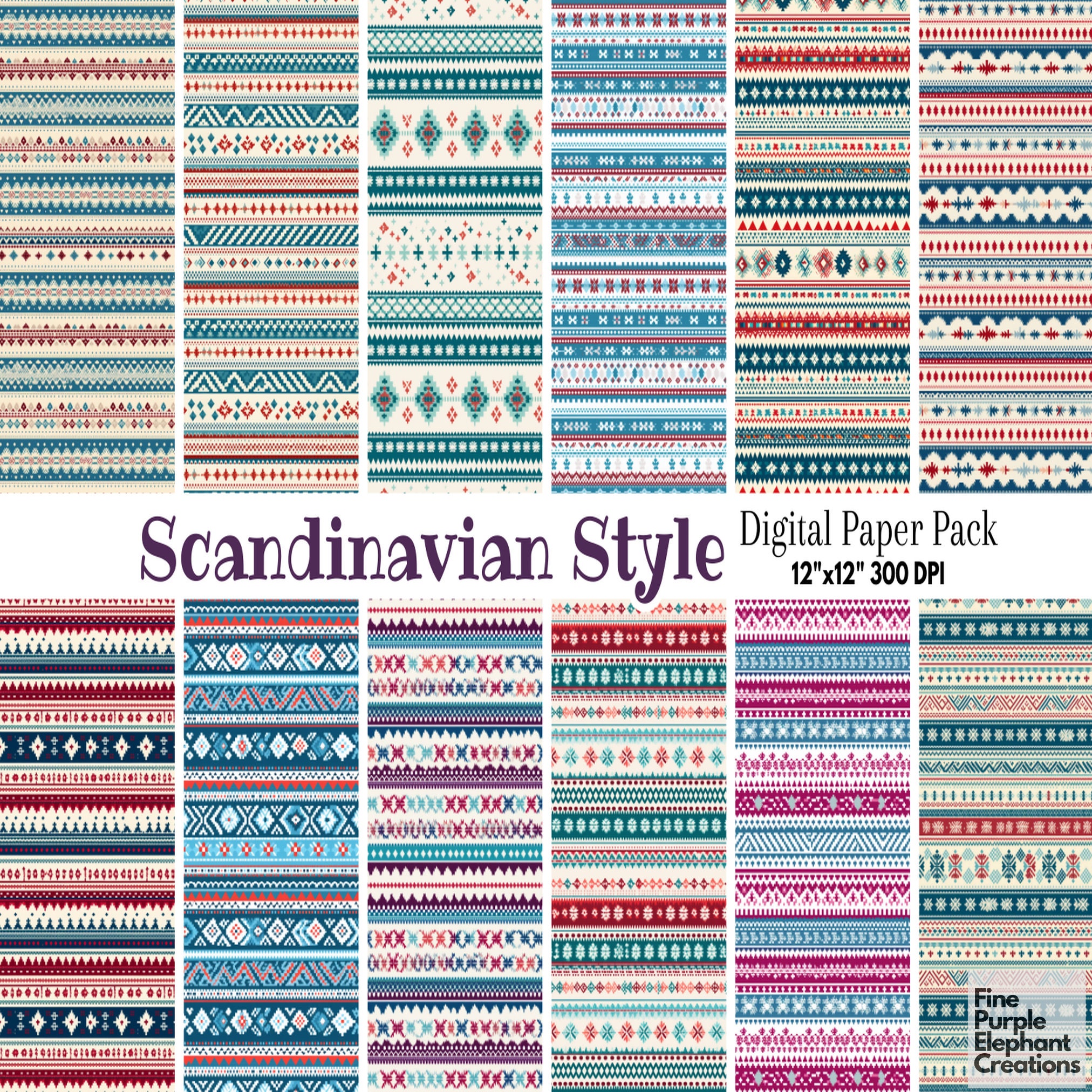 Colorful Scandinavian Digital Paper | Christmas Sublimation | Winter ...