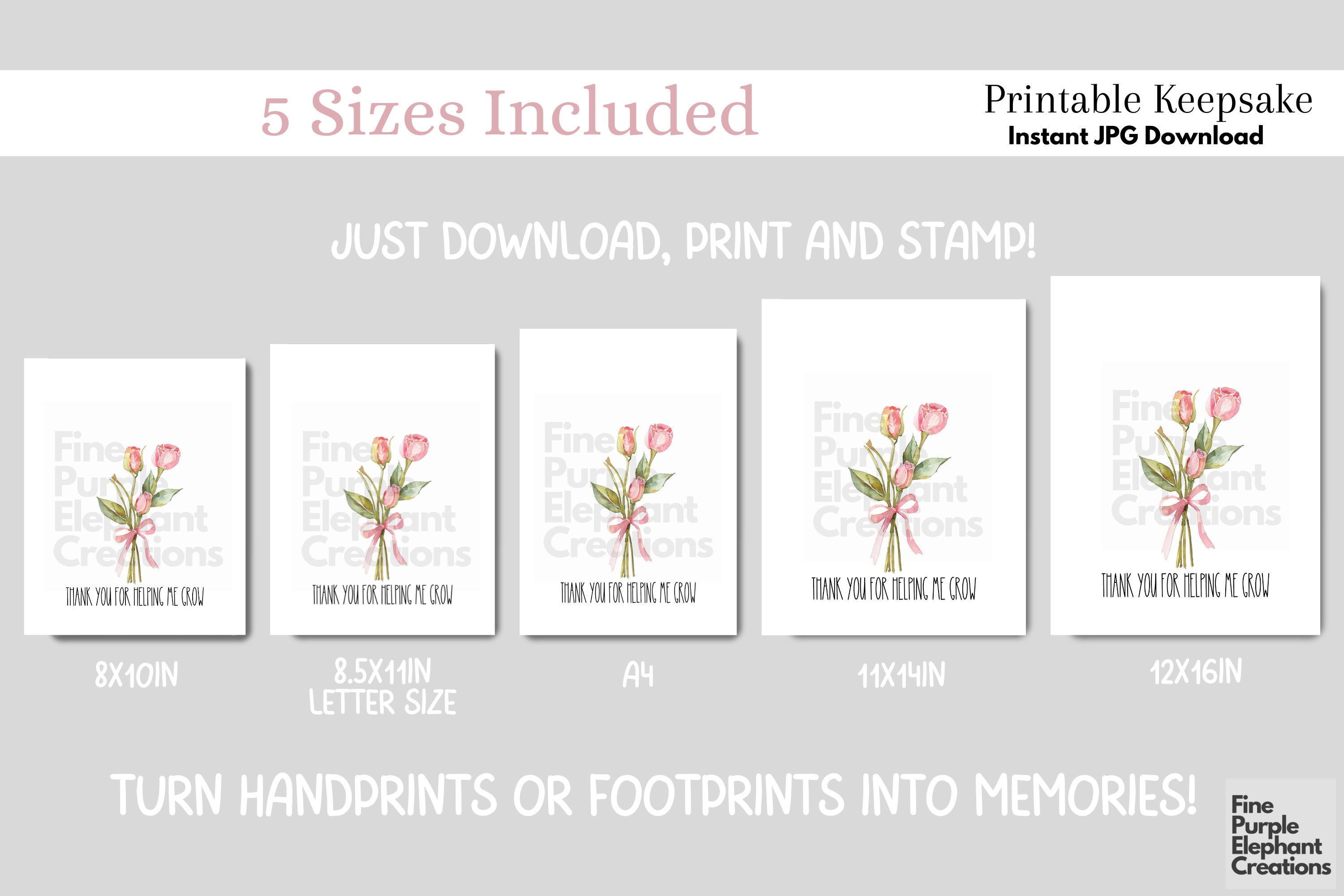 Custom Cute Rose Flower 3 Handprint Digital Art Print Mother Father Day ...