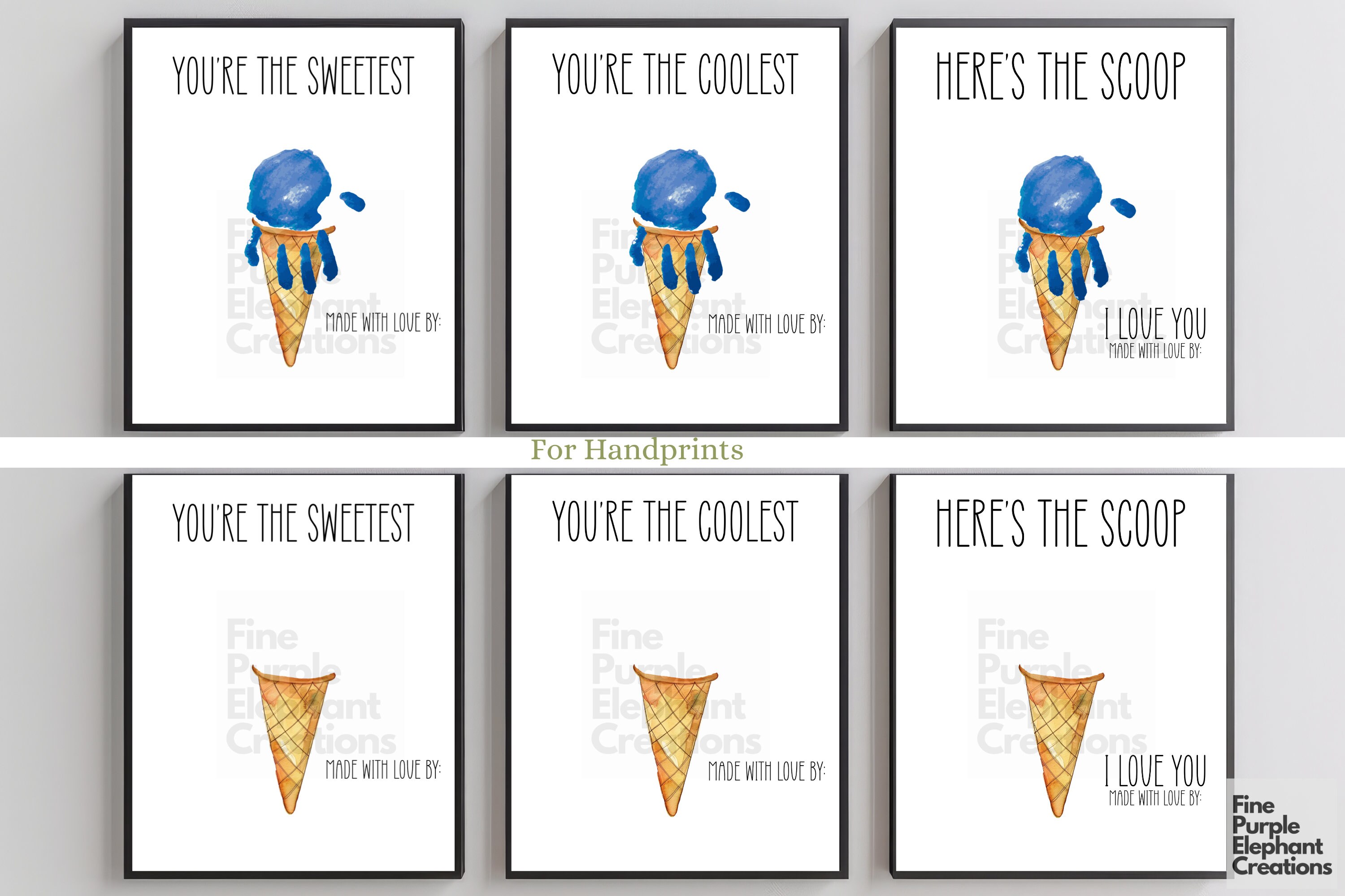 Custom Ice Cream Cone Handprint Digital Art Print Mother Father Day ...