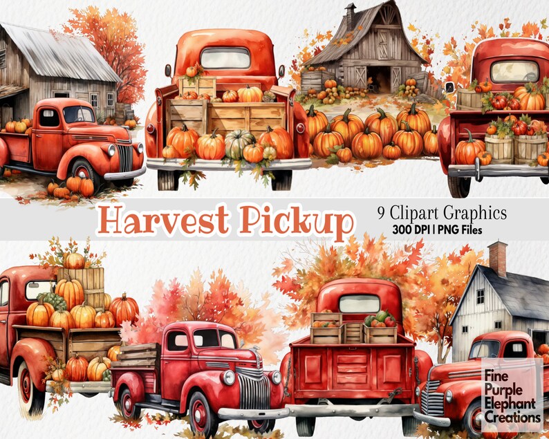 Harvest Red Pickup Truck PNG Clipart | Fall Sublimation | Autumn ...