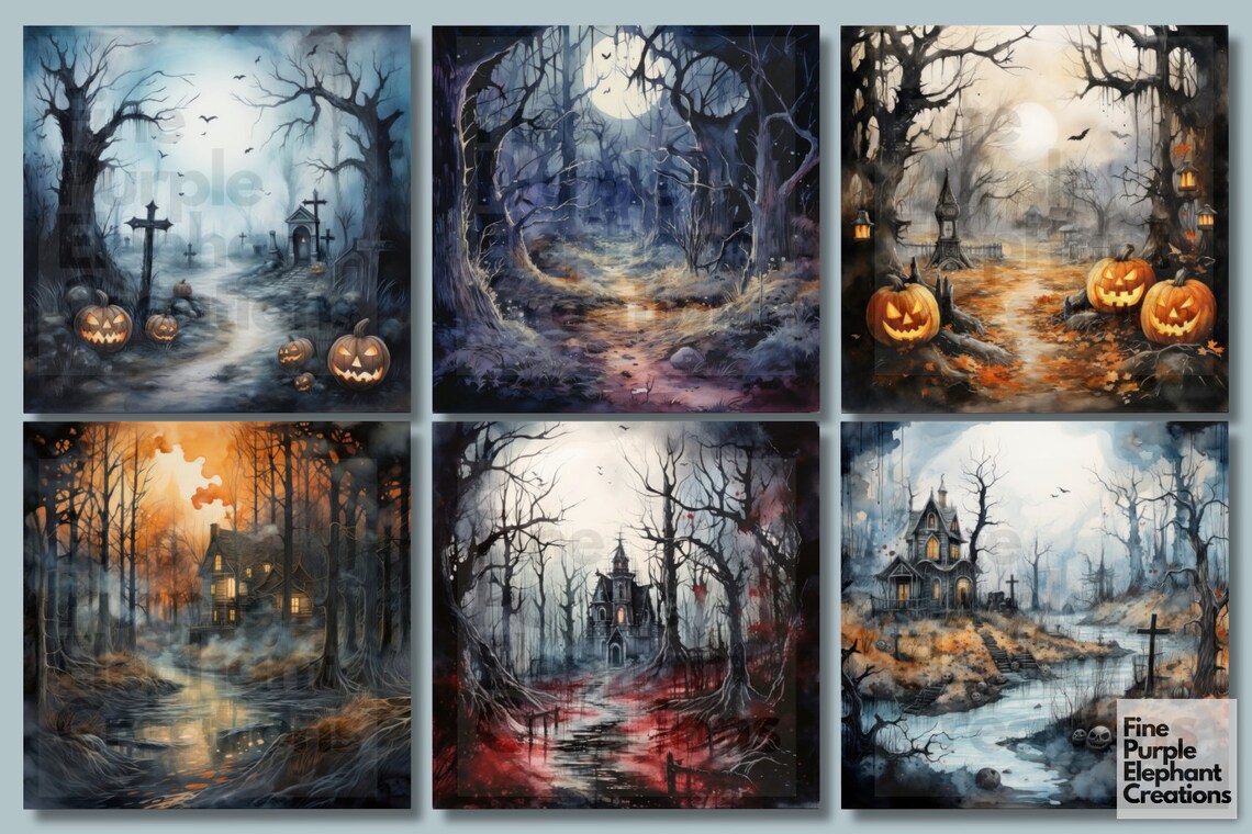 Haunted Watercolor Woods Digital Paper | Halloween Sublimation | HD ...