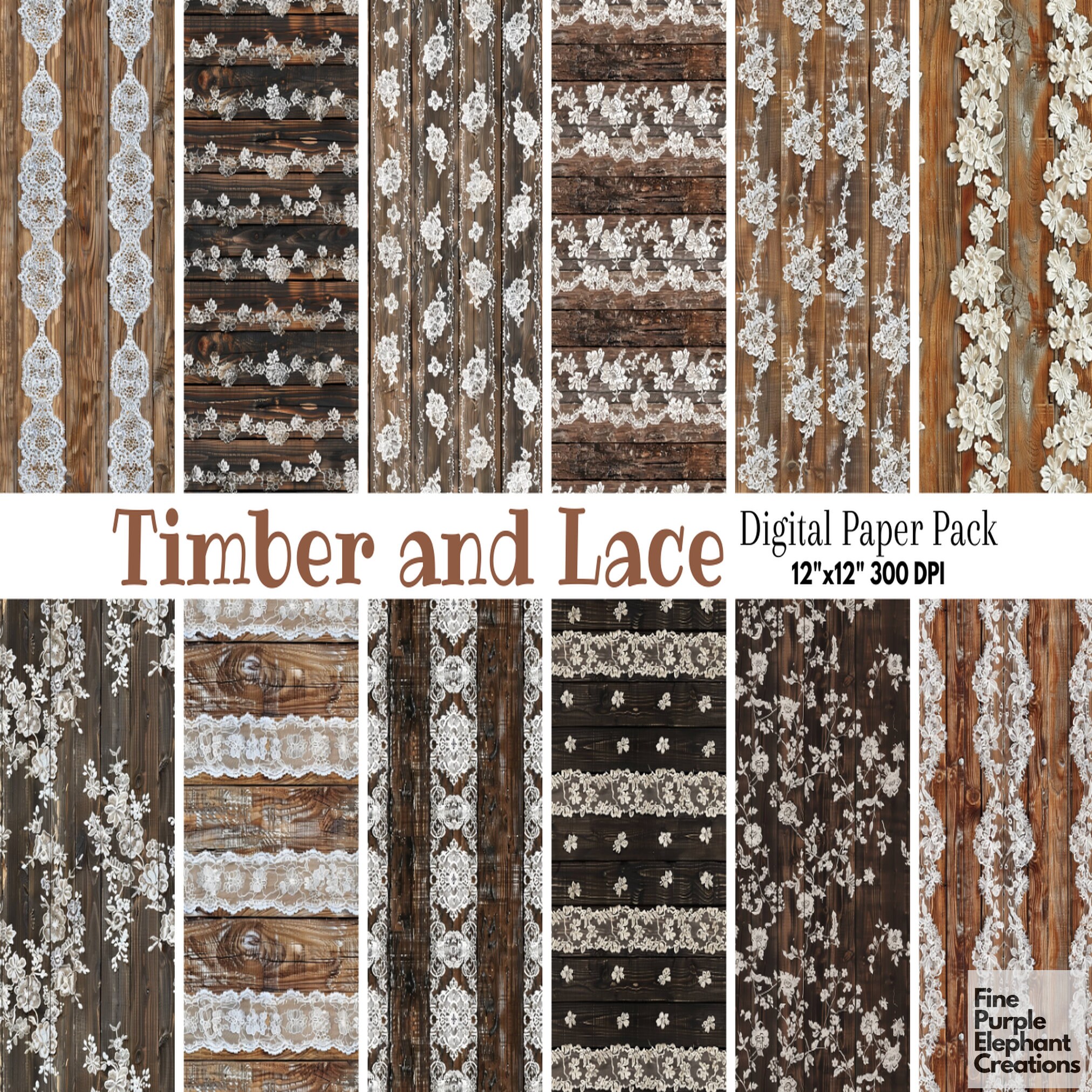 Dark Brown Wood White Lace Digital Paper | Farmhouse Filigree Pattern ...
