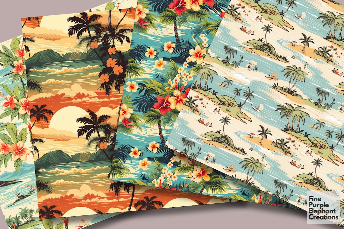 Vintage Hawaii Digital Paper | Retro Tropical Island Sublimation | HD ...