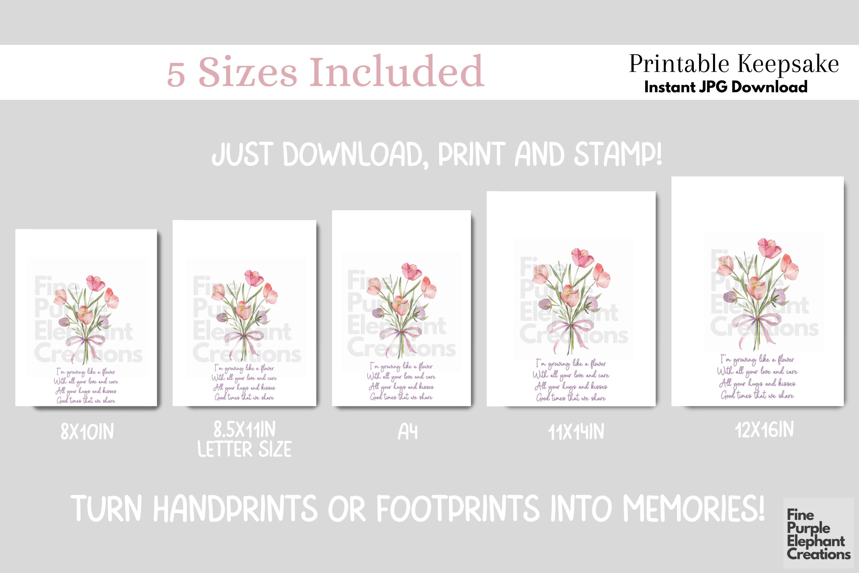 Custom Spring Flower 4 Handprint Digital Art Print Mother Father Day ...