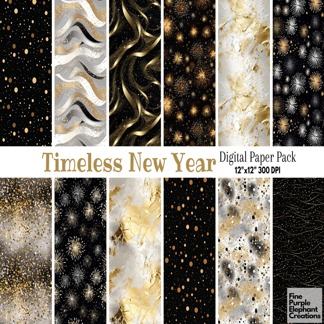 New Years Eve Digital Paper | Holiday Party Sublimation | Silver Gold ...