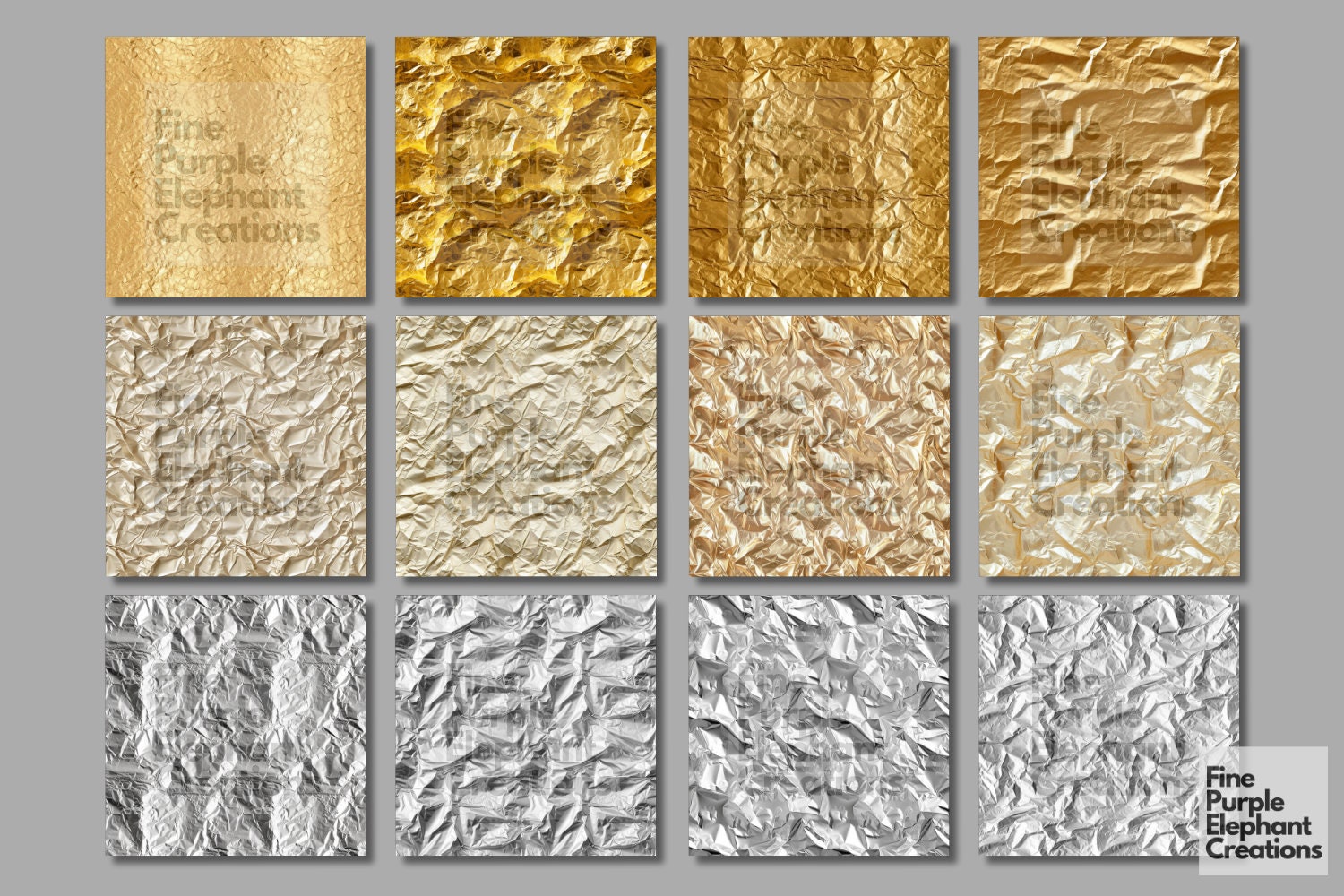 Metallic Foil Textures Digital Paper - Wrinkled Champaign Gold Silver ...
