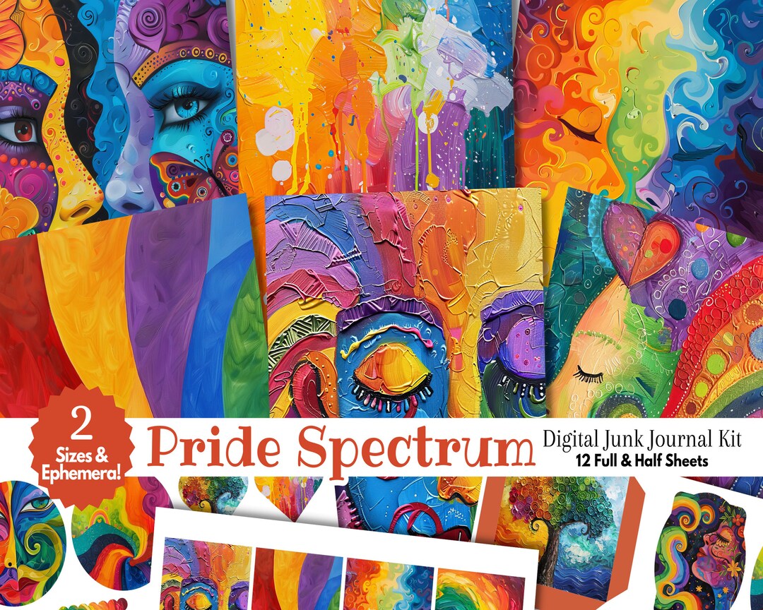 Whimsical Rainbow Pride Digital Junk Journal Kit Half Page Mixed Media ...