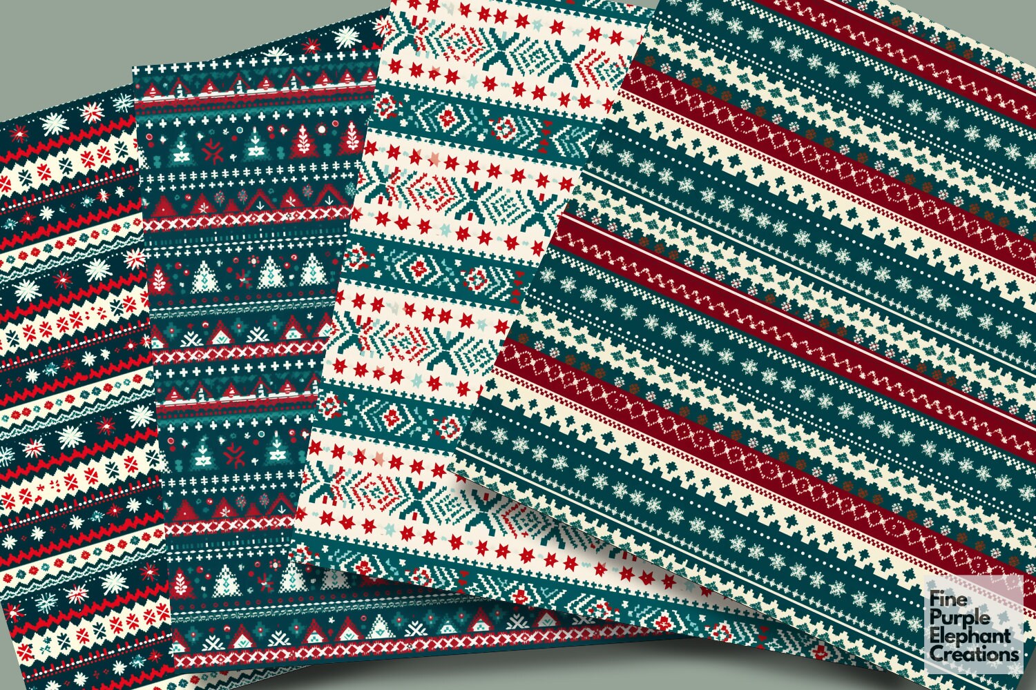 Holiday Fair Isle Digital Paper | Christmas Sublimation | Winter ...