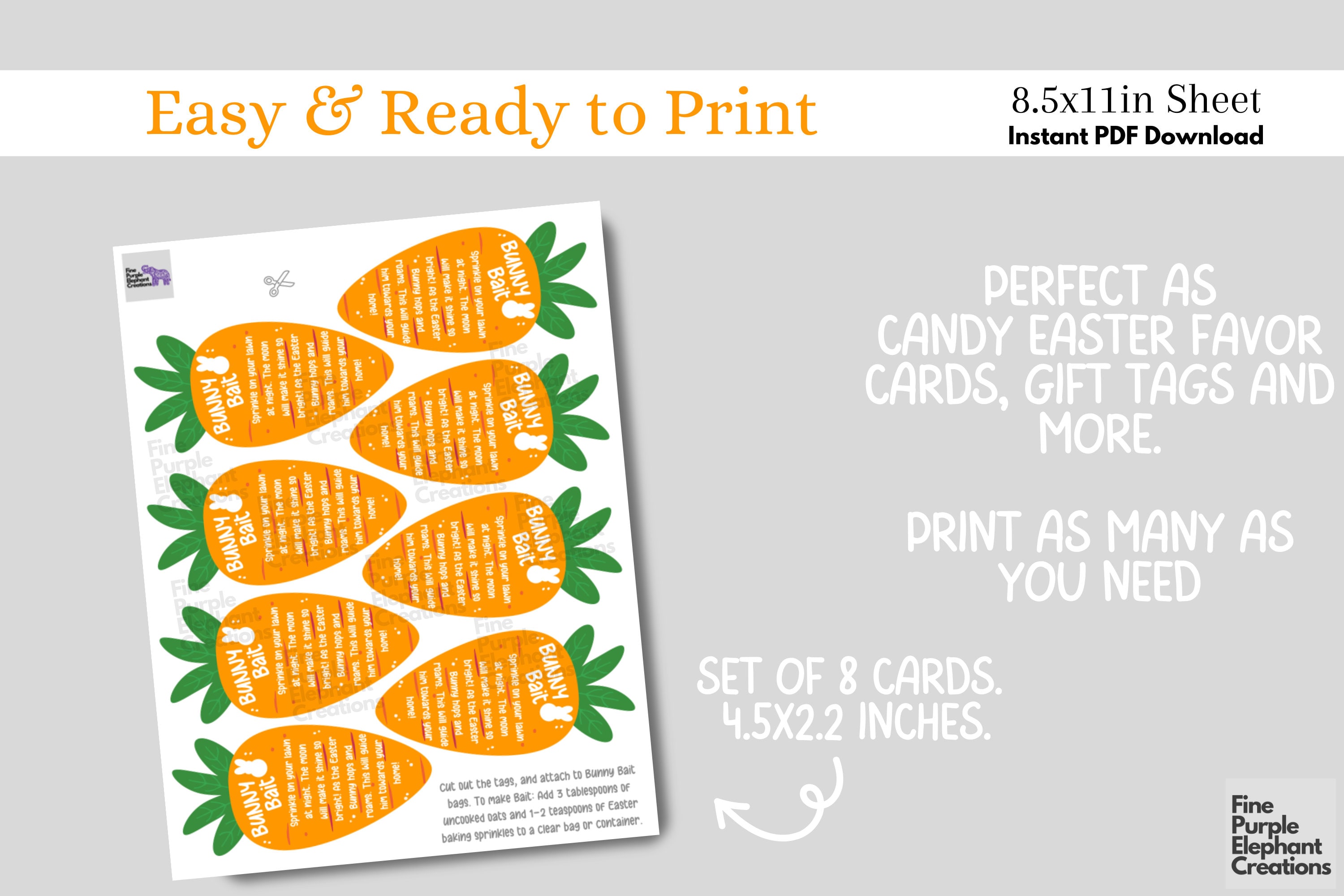 Printable Easter Bunny Bait Digital Paper Cards | Basket Filler Small ...