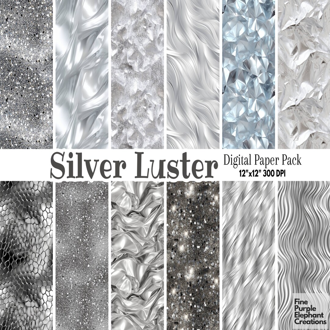 Silver Metallic Texture Digital Paper | Glam Glitter Shimmer Sublimation | Elegant Luxury ...