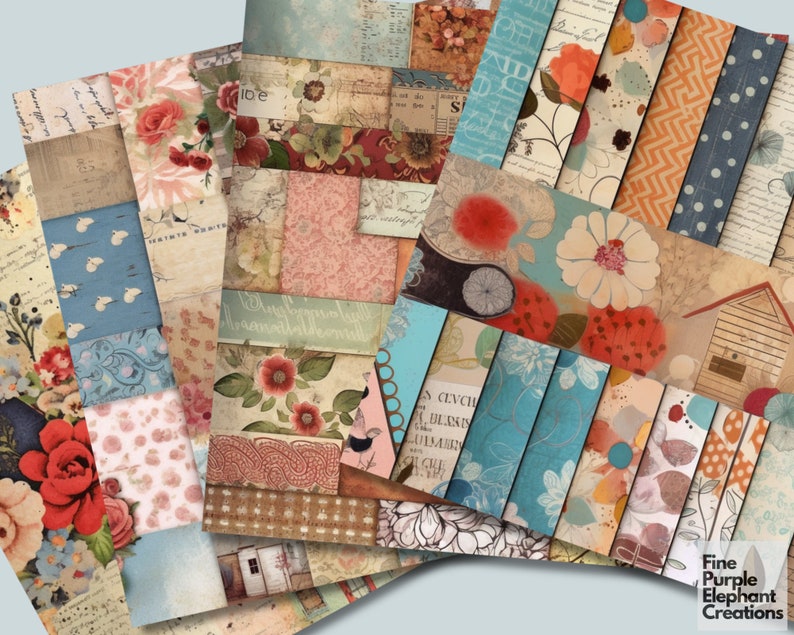 Vintage Scrapbook Style Digital Paper Stylized Junk Journal Printable ...