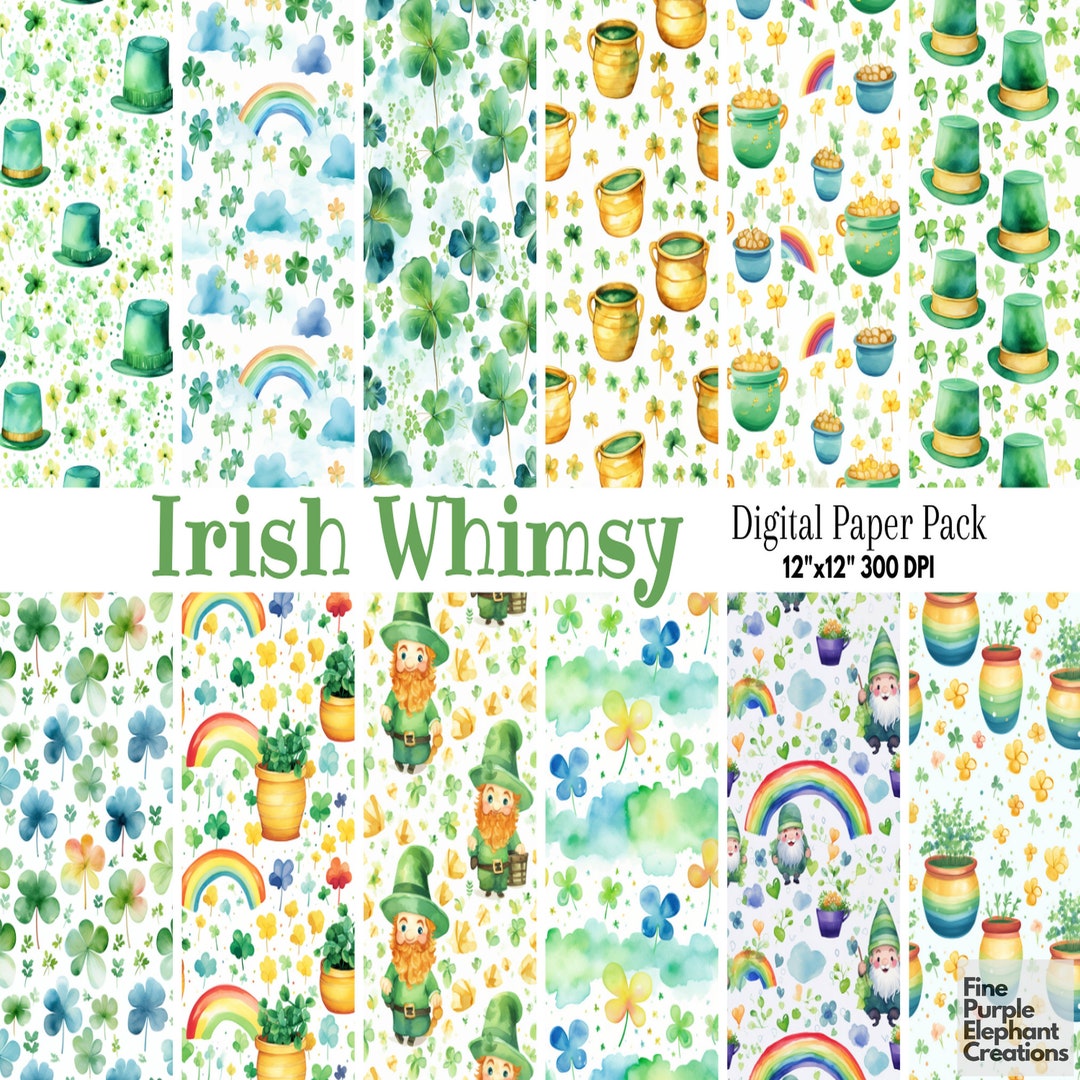 Watercolor St. Patrick's Day Digital Paper | Irish Leprechaun Scrapbook ...