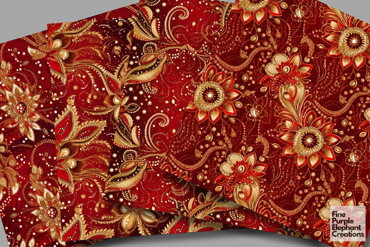 Traditional Hindu Wedding Digital Paper | Red Gold Beaded Sublimation ...